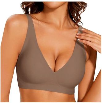 Generic Soutien-gorge 2026 pour femme avec d&eacute;collet&eacute; en V profond sans armatures Couverture compl&egrave;te T-shirt confortable sans couture pour tous les jours, caf