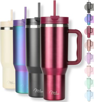 Milu Thermobecher 1200ml mit Strohhalm und Henkel 48h Eis/24h kalt/12h heiß Edelstahl Tumbler 40oz mit Griff Isolierbecher to go Isolierflasche Trinkflasch