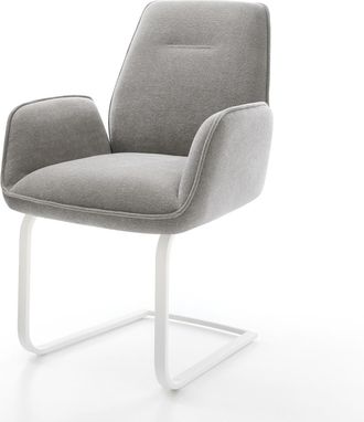 DELIFE Freischwinger Zoa-Flex Strukturstoff Soft Grau Freischwinger flach Weiß Taschenfederkern, Esszimmerstühle