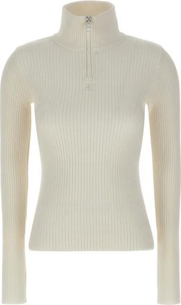 Courr&egrave;ges Femme, Pulls, Blanc, Taille: 36 FR Pull &agrave; col roul&eacute; c&ocirc;tel&eacute; zipp&eacute;