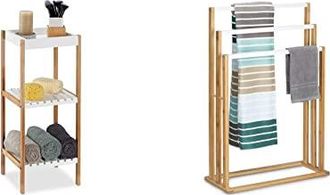 Relaxdays Bambusrahmen Badregal mit 3 Ablagen, freistehend, Standregal offen, Bambus, MDF, 72x30x29 cm, Natur/weiß & Bambus: ca. 82 x 54 x 24 cm treppenförmiger