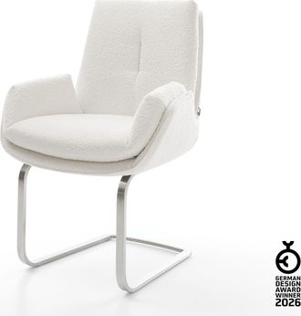 DELIFE Freischwinger Clea-Flex Boucl&eacute; Creme-Wei&szlig; Freischwinger flach Edelstahl, Esszimmerst&uuml;hle