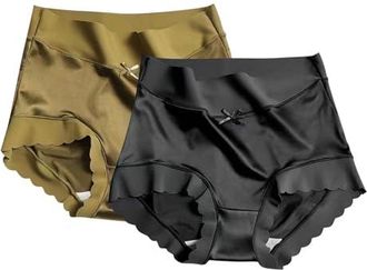 Generic Femmes Premium Satin Soie glacée Taille Haute Satin Soie glacée sans Couture façonnage Slips Glace Soie Taille Haute Pantie Tenue Sexy Femme Boxer Fem