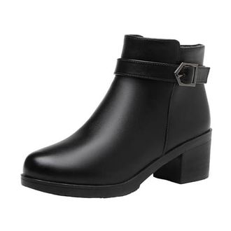 Generic Bottines tendance &agrave; talon &eacute;pais pour femme avec bout rond et fermeture &eacute;clair lat&eacute;rale, Noir, 36.5 EU