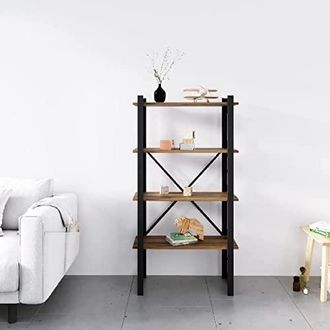 Homemania BSHELF-14 Bücherregal, Wandregal, Büro, Wohnzimmer, Schwarz aus Metall, Holz, 70 x 35 x 150 cm