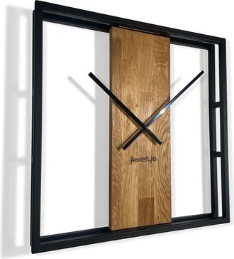 FlexiStyle groß quadratisch LOFT Square Metall Holz 3D 50cm Durchmesser, z231a-1d-1-x 50, Schwarz