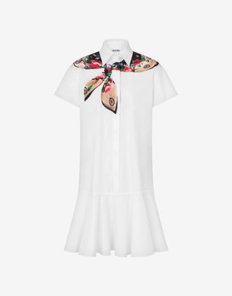 Moschino Robe en popeline de coton stretch imprim&eacute;e - Blanc