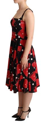 Dolce & Gabbana Womens Black Red Bag Print A-Line Mid Length Dress Silk Elastane