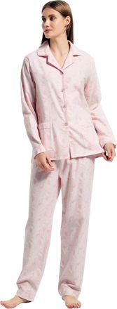 Global Schlafanzüge Damen Flanell | Baumwolle Damen Pyjama Set | Zweiteiliger Nachtwäsche Damen Pjs Set Lang | Knopfleiste vorne und Kordelzug | Rosa Paisley