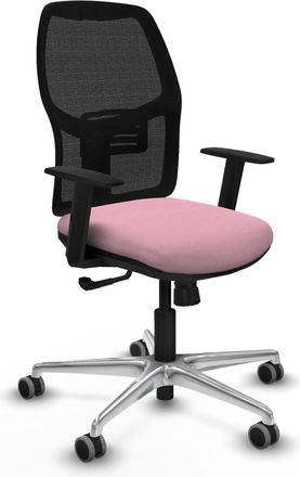 Piqueras y Crespo Alfera Lumbal-Stuhl mit 1D-Armlehnen. Ausgestattet mit Sincro 4 Positionen und Schneideschaum. Mit Rollen von 65 mm Parkett. Schwarz/Rosa