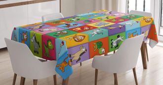 Abakuhaus Kindergarten Tischdecke, Lustige Junge Tiere, Für den Inn und Outdoor Bereich geeignet Waschbar Druck Klar Kein Verblassen, 140 x 200 cm, Grün Mehrfar