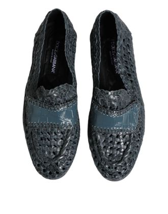 Dolce & Gabbana Mens Blue Woven Leather Slip On Loafers Shoes Goat Calf