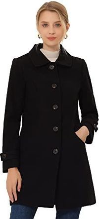 Allegra K Manteau dhiver pour femme, col claudine, mi-cuisse, coupe trap&egrave;ze, simple boutonnage, noir, X-Large