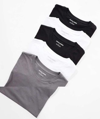Jack & Jones Lot de 5 t-shirts oversize - Blanc et multicolore