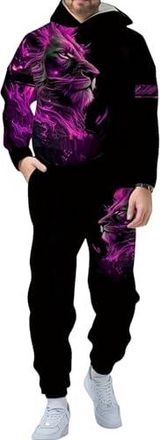 Generic Survêtement pour homme - Grande taille - Imprimé lion 3D - Sweat à capuche et pantalon de survêtement - Ensemble 2 pièces - Tenue décontractée pour ho
