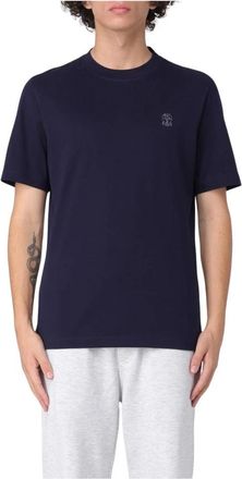 Brunello Cucinelli Homme, Tops, Bleu, Taille: L T-Shirt Classique à Manches Courtes et Col Rond avec Graphique