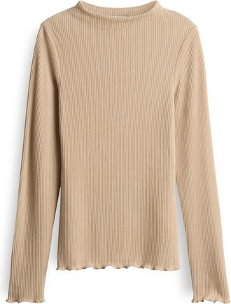 OPUS Damen Langarmshirt | SOMANZI Slim Longsleeve aus feinem Rippjersey Macadamia, 36