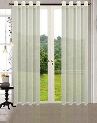 Primavera Uni -20332CN- 2er-Pack Creme Vorhang Transparent Gardinen Set Wohnzimmer Voile Vorhang &Ouml;senvorhang HxB 245x140 cm mit Bleibandabschlu&szlig; Creme
