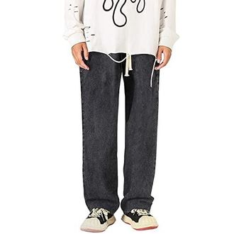 Generic Pantalon en jean pour homme avec &eacute;lastique - Coupe droite - Pantalon baggy - Confortable - R&eacute;sistant &agrave; labrasion - L&eacute;ger - Couleur unie - Pantalon cla