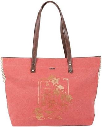 Les Tropeziennes | Sac shopping Oliana | Sac femme grand volume style cabas en toile de coton décor brillant | 45 x 31 x 14 cm | Coloris orange