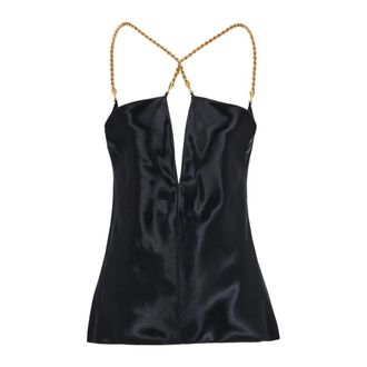 Ferragamo Seiden-Neckholder-Top mit Ketten-Detail - - Tops - Damen - Schwarzk - S