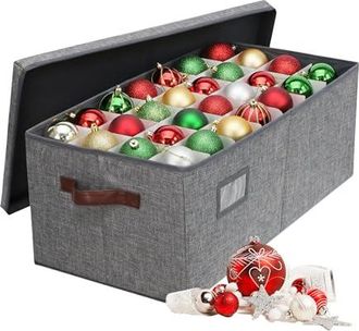 Relaxdays Weihnachtskugel Aufbewahrungsbox, 96 Kugeln, HxBxT: 26 x 66,5 x 33 cm, Polyester, Pappe, Kugelkiste, grau