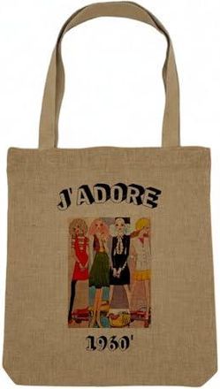 Fabulous Sac Shopping Tote Bag Aspect Lin - JAdore 1960 Vintage Ann&eacute;es 60 Retro Chic - Sac de Courses Toile Epaisse 360g Beige Naturel Cabas Port&eacute; Epaule Solid