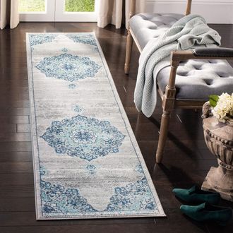 Safavieh Traditionell Teppich f&uuml;r Wohnzimmer, Esszimmer, Schlafzimmer - Brentwood Collection, Kurzer Flor, Marineblau und Grau, 61 X 244 cm