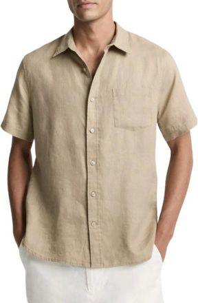Vince Homme, Chemises, Beige, Taille: S Chemise &agrave; Manches Courtes en Lin