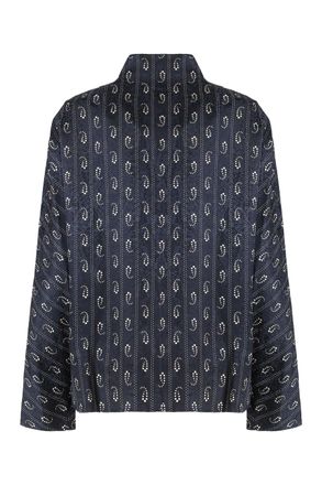 Tory Burch Womens Blouse Jacquard Viscose-Silk Navy Blouses Shirt