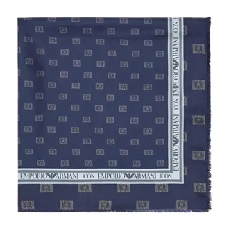 Emporio Armani Femme, Accessoires, Bleu, Taille: ONE Size Foulard Carré Bleu Décoratif