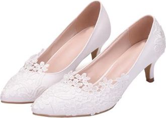 Supvox Chaussures &agrave; Talons Hauts en Dentelle Blanche Fleurs Talon 5 CM &Eacute;l&eacute;gantes pour Mari&eacute;e C&eacute;r&eacute;monie et Photos de Mariage Taille 42 Chaussures d&Eacute;t&eacute; F&eacute;minin