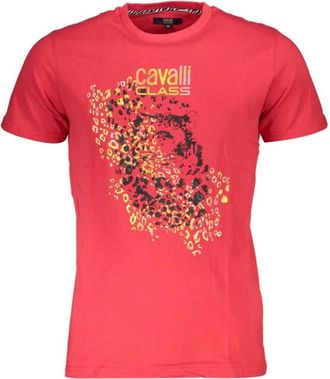 Cavalli Rotes Baumwoll Herren T-Shirt - - Tops - Herren - Rot - XL