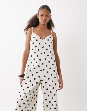 Asos Combinaison ample en denim doux &agrave; pois-multicolore