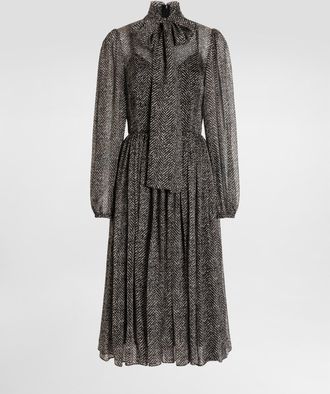 Dolce & Gabbana Kleid Aus Seidenchiffon Mit Fischgr&auml;tdruck - Frau Kleider Mehrfarbig 40