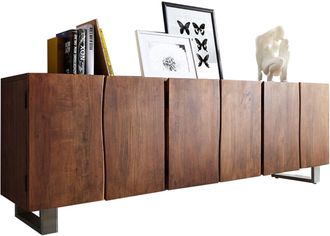 DELIFE Kommode Live-Edge Akazie Braun 220 cm 6 Türen Massivholz Baumkante Sideboard