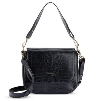 Expatri&eacute; Umh&auml;ngetasche Damen Schwarz Kroko - Louise Large - Moderne Handtasche aus Veganem Leder - Crossbody Bag f&uuml;r den Alltag - Flexible Taschengurte