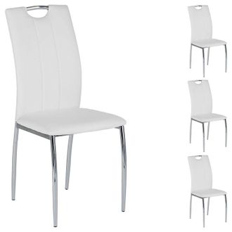 IDIMEX Lot de 4 chaises APOLLO en synth&eacute;tique blanc - Rembourrage confortable - Pi&egrave;tement en m&eacute;tal chrom&eacute; - Hauteur dassise 47 cm