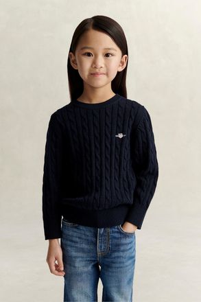 GANT Kinder Girls Shield Pullover mit Zopfstrickmuster (110/116) EVENING Blau