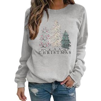 Generic Pulls de Noël Drôles Femmes, T-shirts à Manches Longues pour Femmes Tenue de Noël Fête de Noël Haut Col Rond Pull Hiver Pull de Noël Drôle Chemisier C