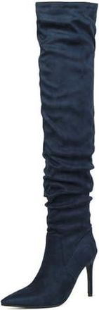 Generic Chaussures tendance pour femme - Bout pointu - Talon haut - Souple - Fronc&eacute; - Large - Veau - Hiver - F&ecirc;te - Mariage, bleu, 40.5 EU