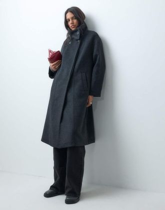 Asos manteau habill&eacute; &agrave; col chemin&eacute;e en laine gris charbon