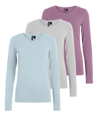Pieces Damen PCSIRENE LS Tee 3-Pack NOOS CP, Baby Blue/3-PACK Blue-Grey-LAV, XL