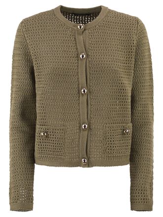 Fabiana Filippi Cardigan en maille ajour&eacute;e en coton avec boutons bijoux