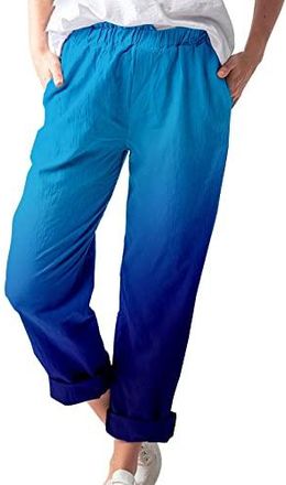 Generic Pantalon L&eacute;ger Femme Grande Taille en Lin &Eacute;t&eacute; Pantalon D&eacute;contract&eacute; &Agrave; La pour Femmes avec Poches en Coton et Lin Imprim&eacute;s Ample Yoga Femme V&ecirc;tements Ba