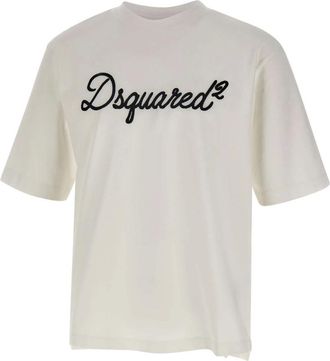 Dsquared2 Homme, Tops, Blanc, Taille: M T-Shirt Coupe Ample Brod&eacute;