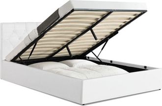 IDMarket Lit coffre double austin avec tête de lit et sommier 140 x 190 cm pvc blanc