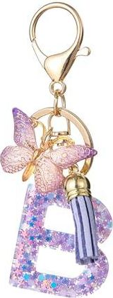 Generic Porte-cl&eacute;s en r&eacute;sine avec pendentif papillon et pompon en forme de lettre de lalphabet A Z pour sac de femme Petit portefeuille pour femme, Pp2., tail