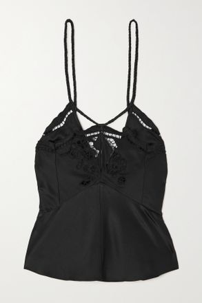 Isabel Marant Joys Top Aus Seidensatin Mit Einsätzen Aus Guipure-spitze - Schwarz