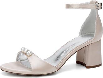 Generic Chaussures De Mariage Sandales À Bout Ouvert Bloc Talons Femmes Mariée Dress Fête Hauts Talons 6.5Cm,Champagne,38 EU